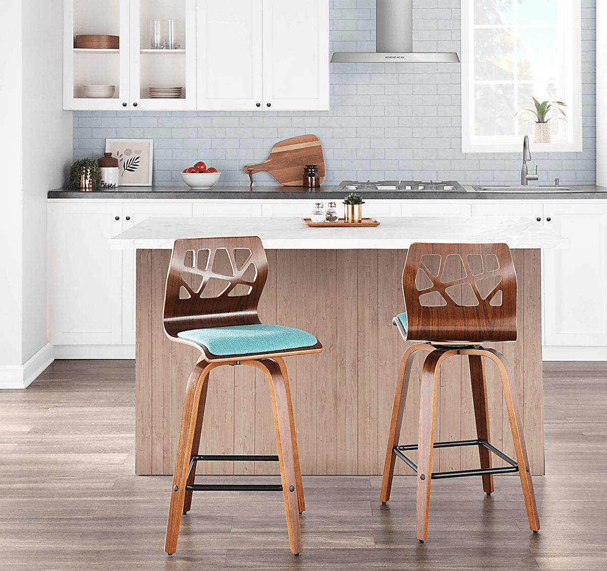 Wynston Walnut Dark Wood Teal Blue,Green Polyester Fabric Counter ...