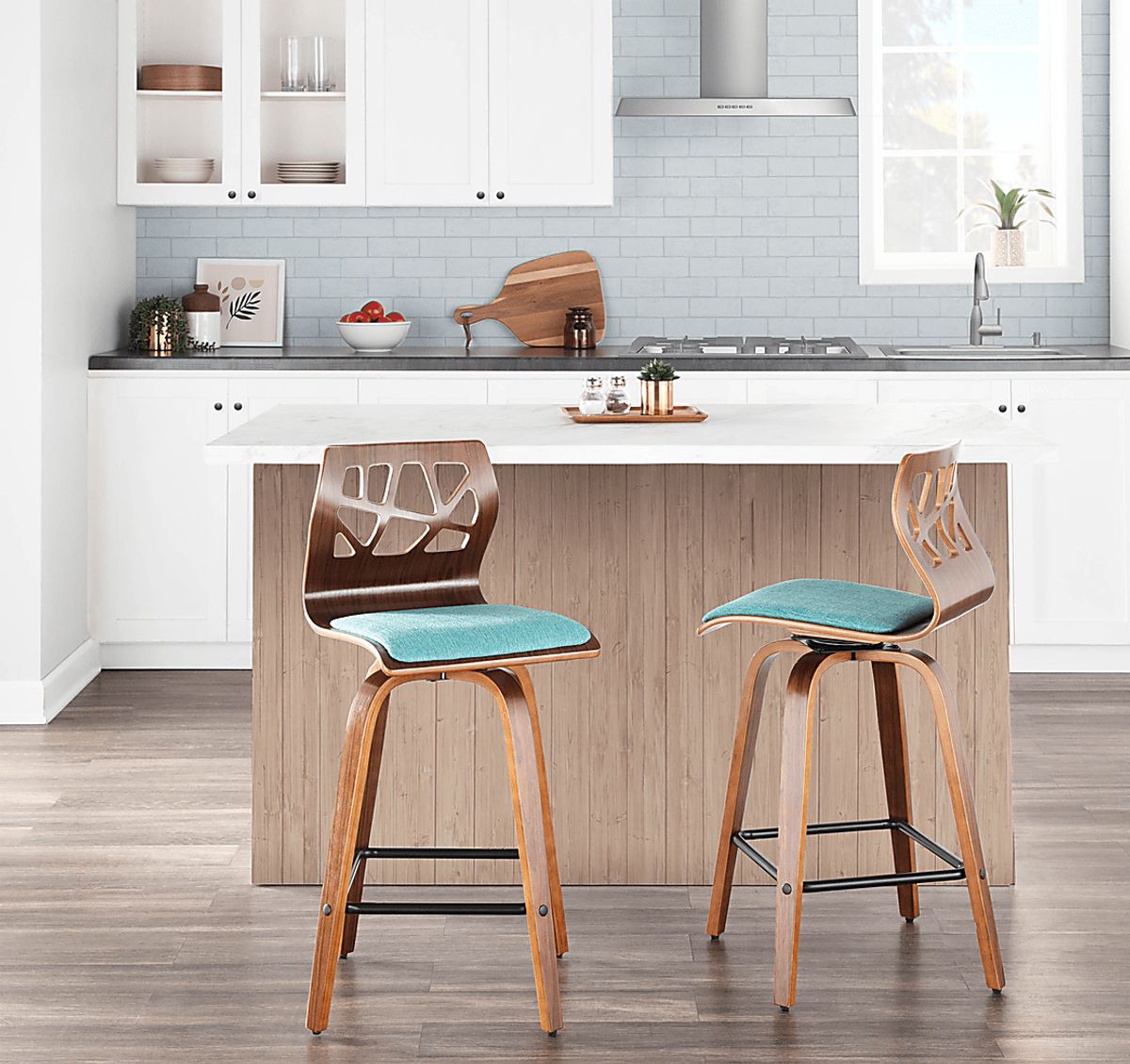 Wynston Walnut Dark Wood Teal Blue,Green Polyester Fabric Counter ...