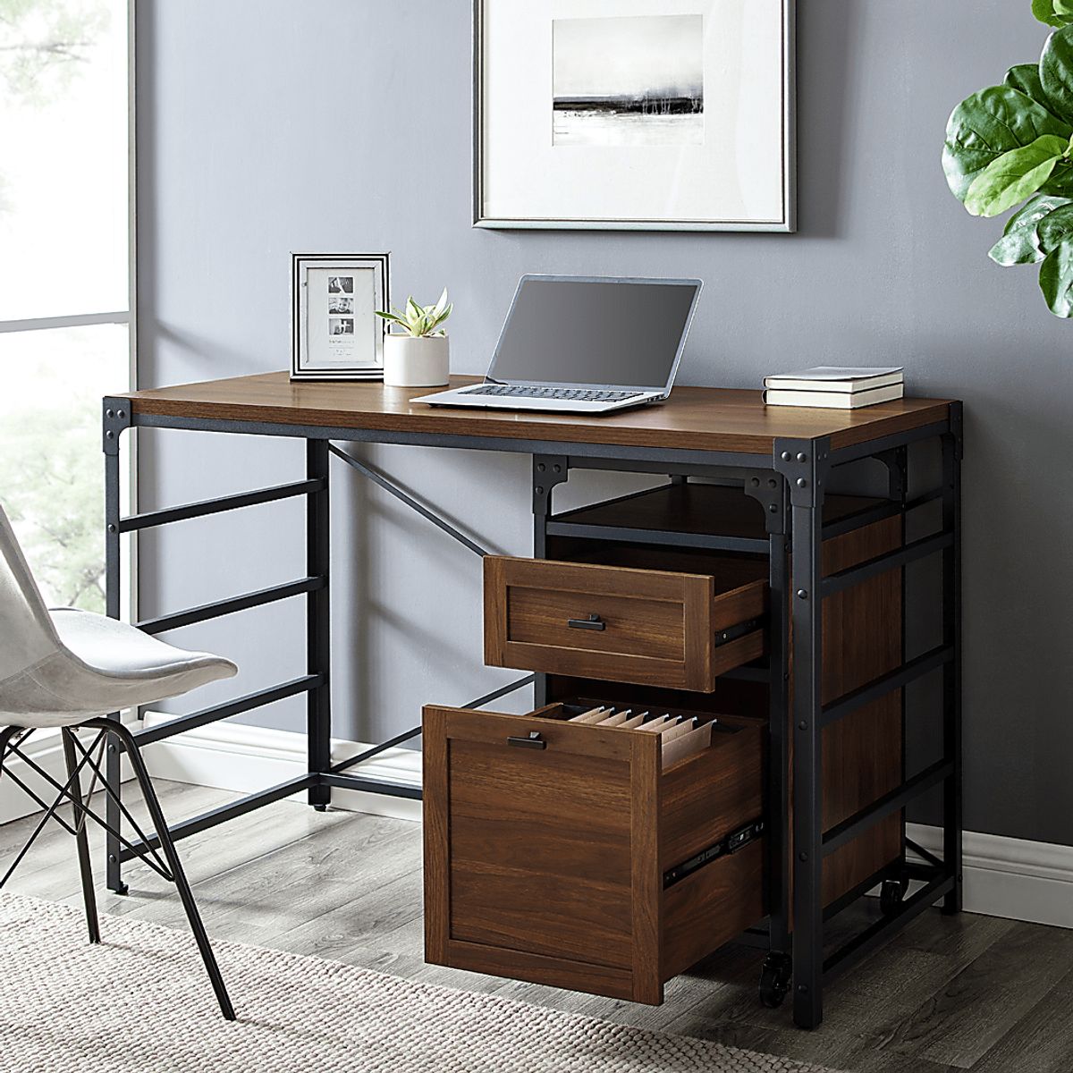 Yandem Walnut Dark Wood Desk | Rooms to Go