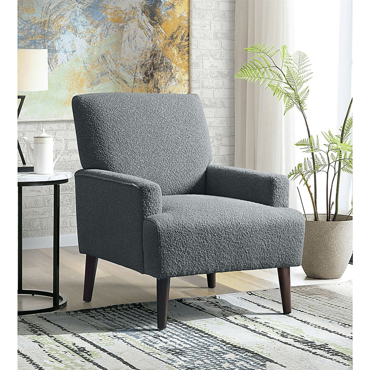 Yejide Cherry Dark Wood Gray Polyester Fabric Accent Chair | Rooms to Go
