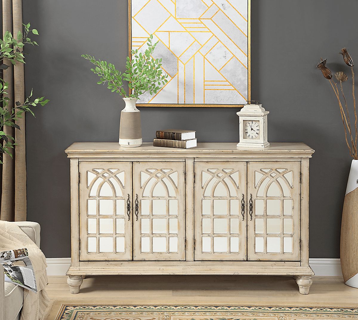 Yeovil Cream Colors,Light Wood,White Credenza | Rooms to Go