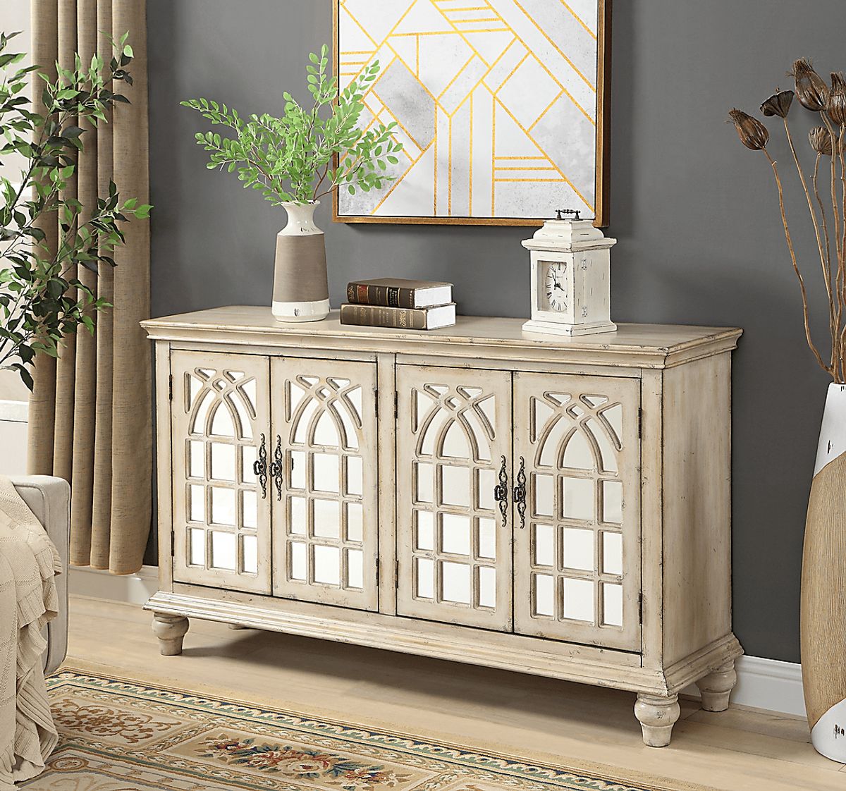 Yeovil Cream Colors,Light Wood,White Credenza | Rooms to Go