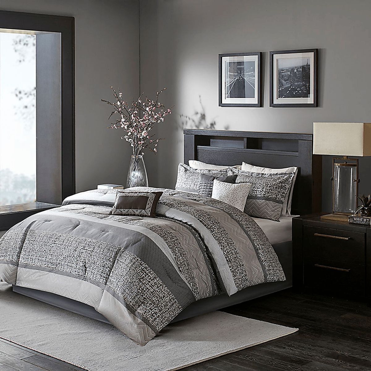 Zair Gray 7 Pc California King Comforter Set | Rooms to Go