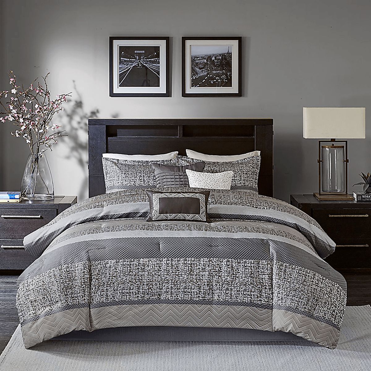Zair Gray 7 Pc California King Comforter Set | Rooms to Go