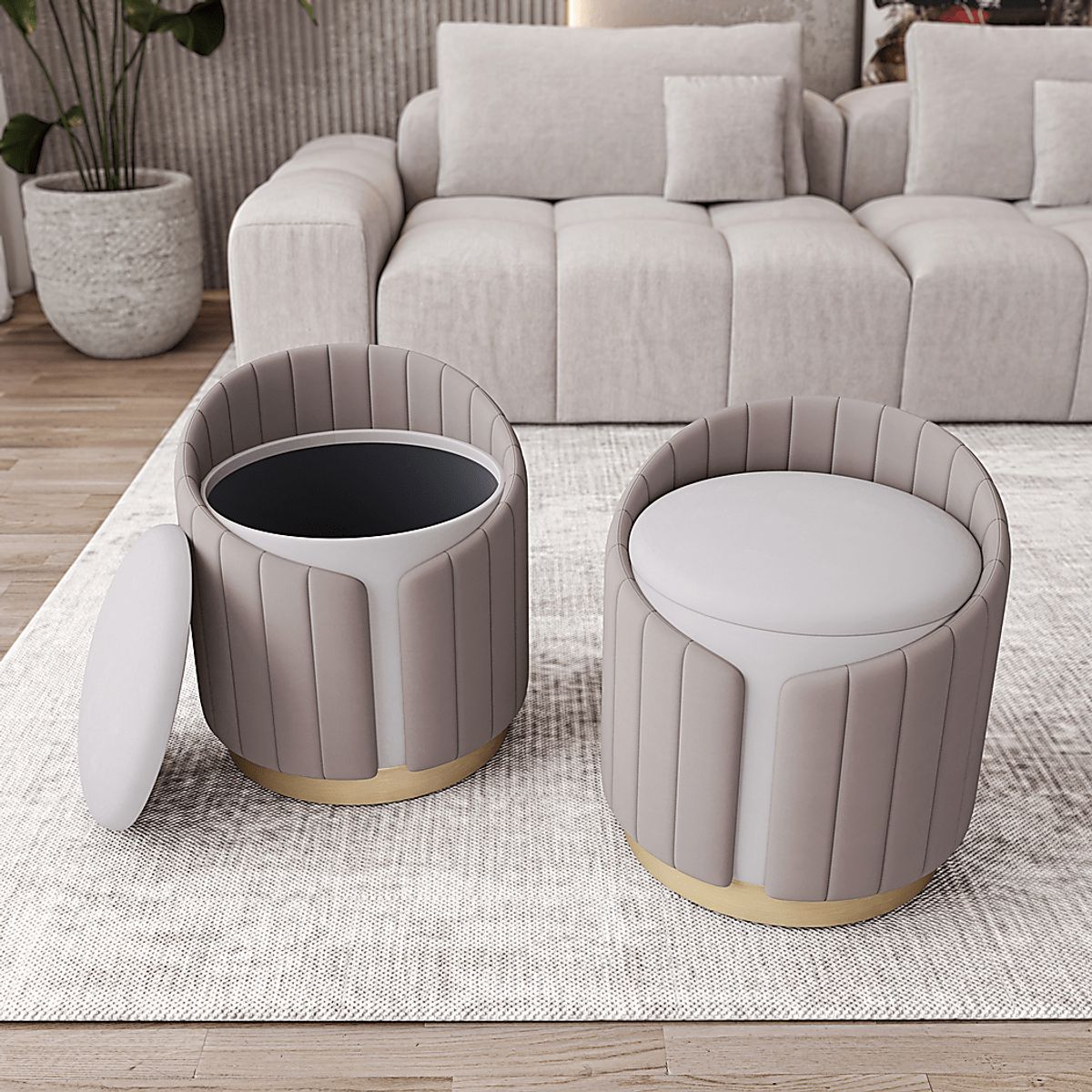 Zelyra Beige Velvet Plush Storage Ottoman | Rooms to Go