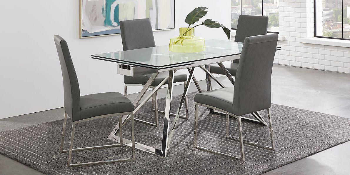 Zenica 5 Pc Silver Gray Charcoal Black,Gray Dining Room Set With Dining ...