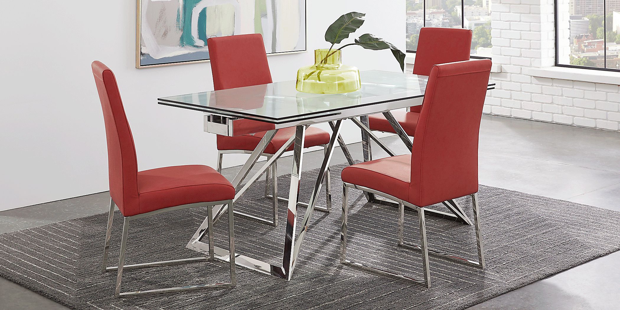 Zenica 5 Pc Silver Gray Cinnabar Red Dining Room Set With Dining Table ...