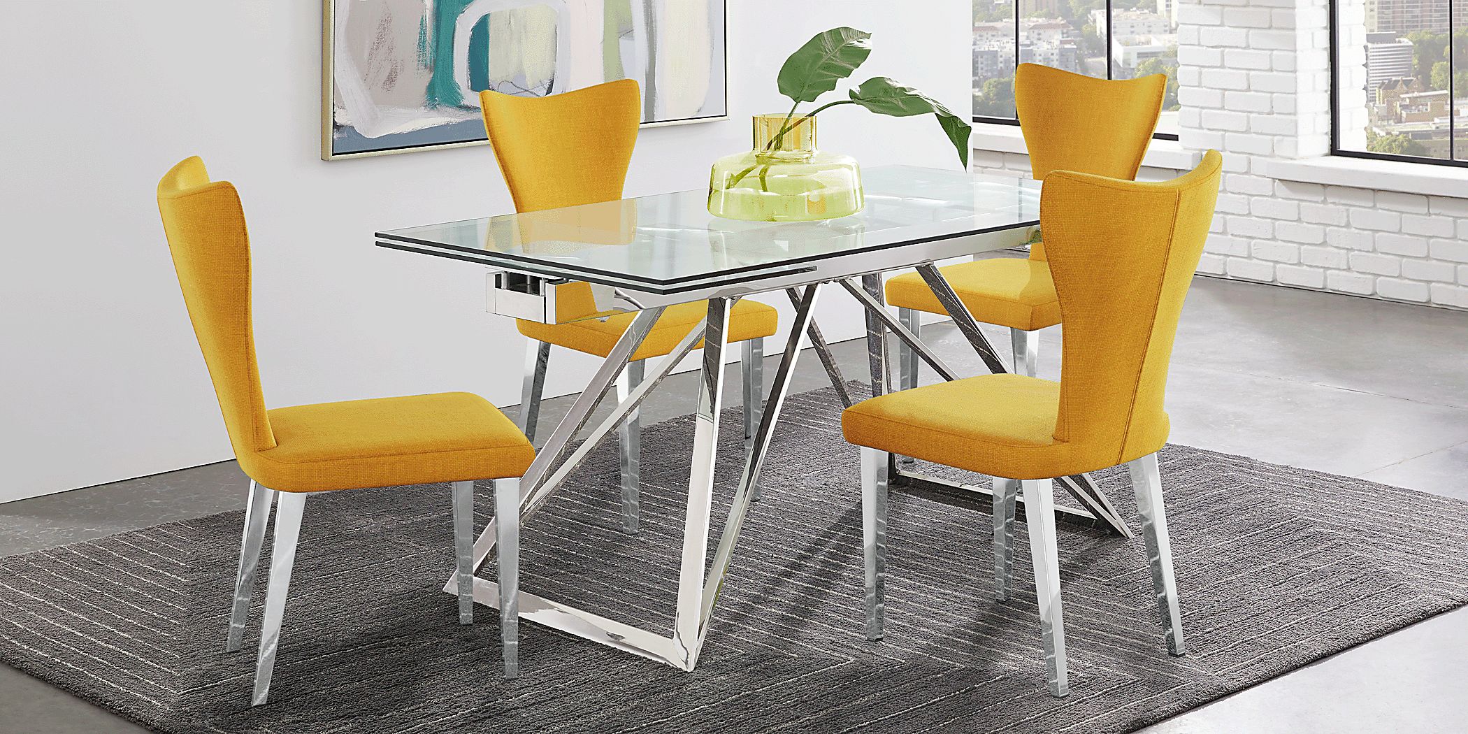 Zenica 5 Pc Silver Gray Yellow Dining Room Set With Dining Table, Side ...