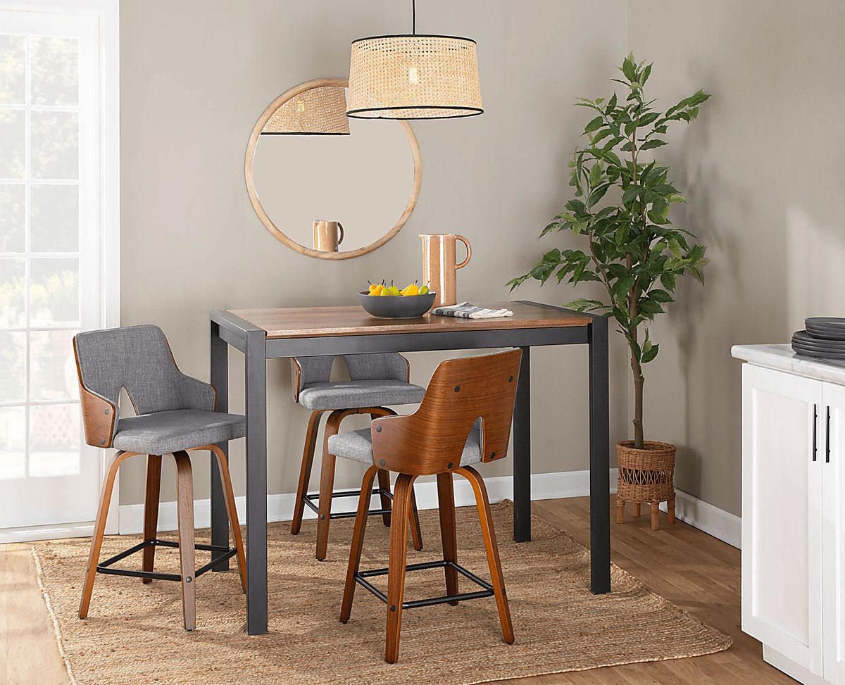 Zennia Walnut Dark Wood Gray Polyester Fabric Swivel Counter Height ...