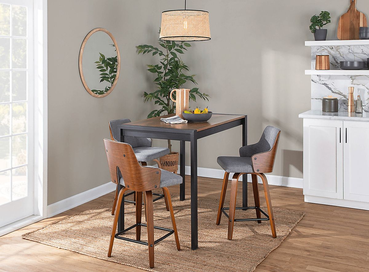 Zennia Walnut Dark Wood Gray Polyester Fabric Swivel Counter Height ...