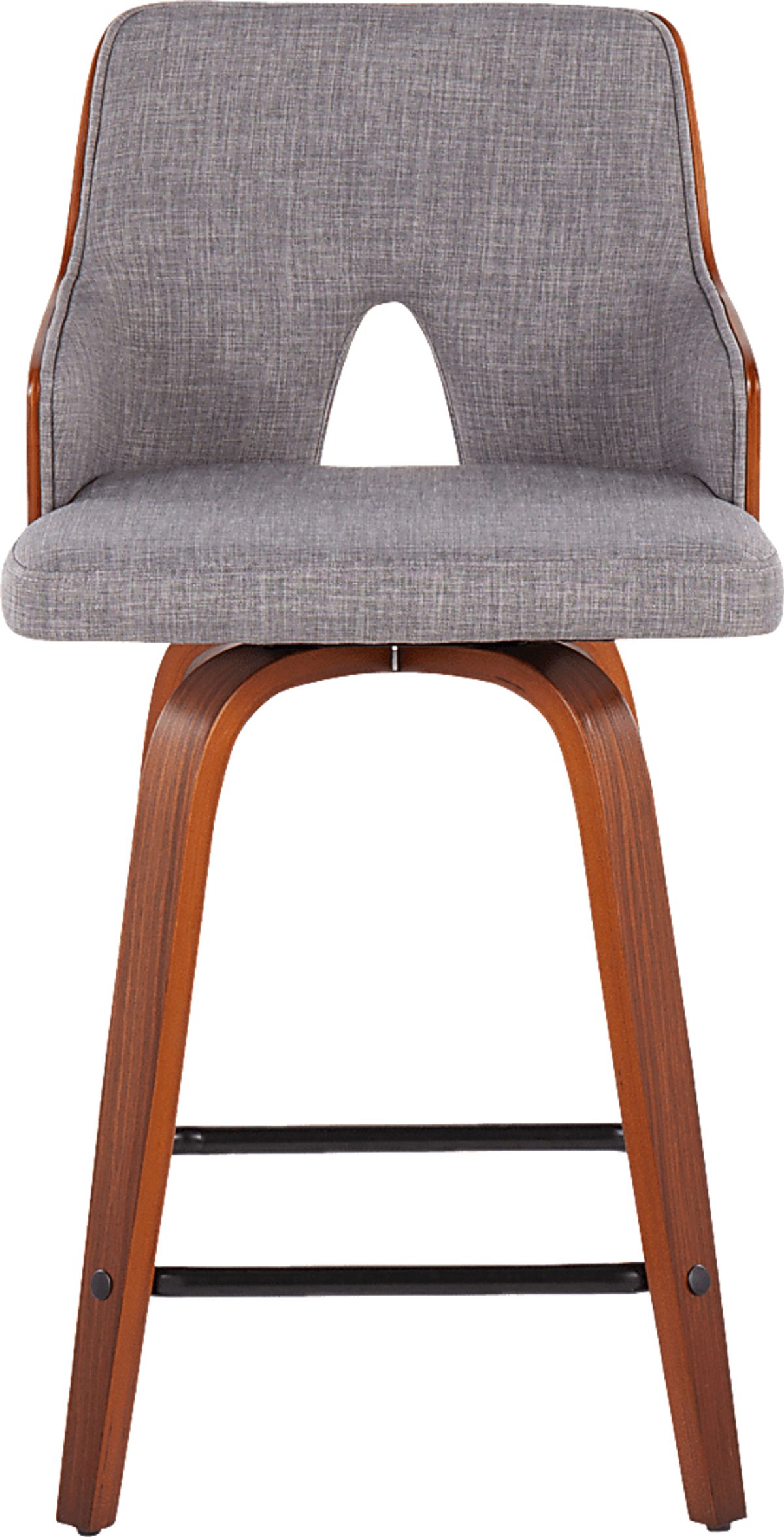 Zennia Walnut Dark Wood Gray Polyester Fabric Swivel Counter Height ...
