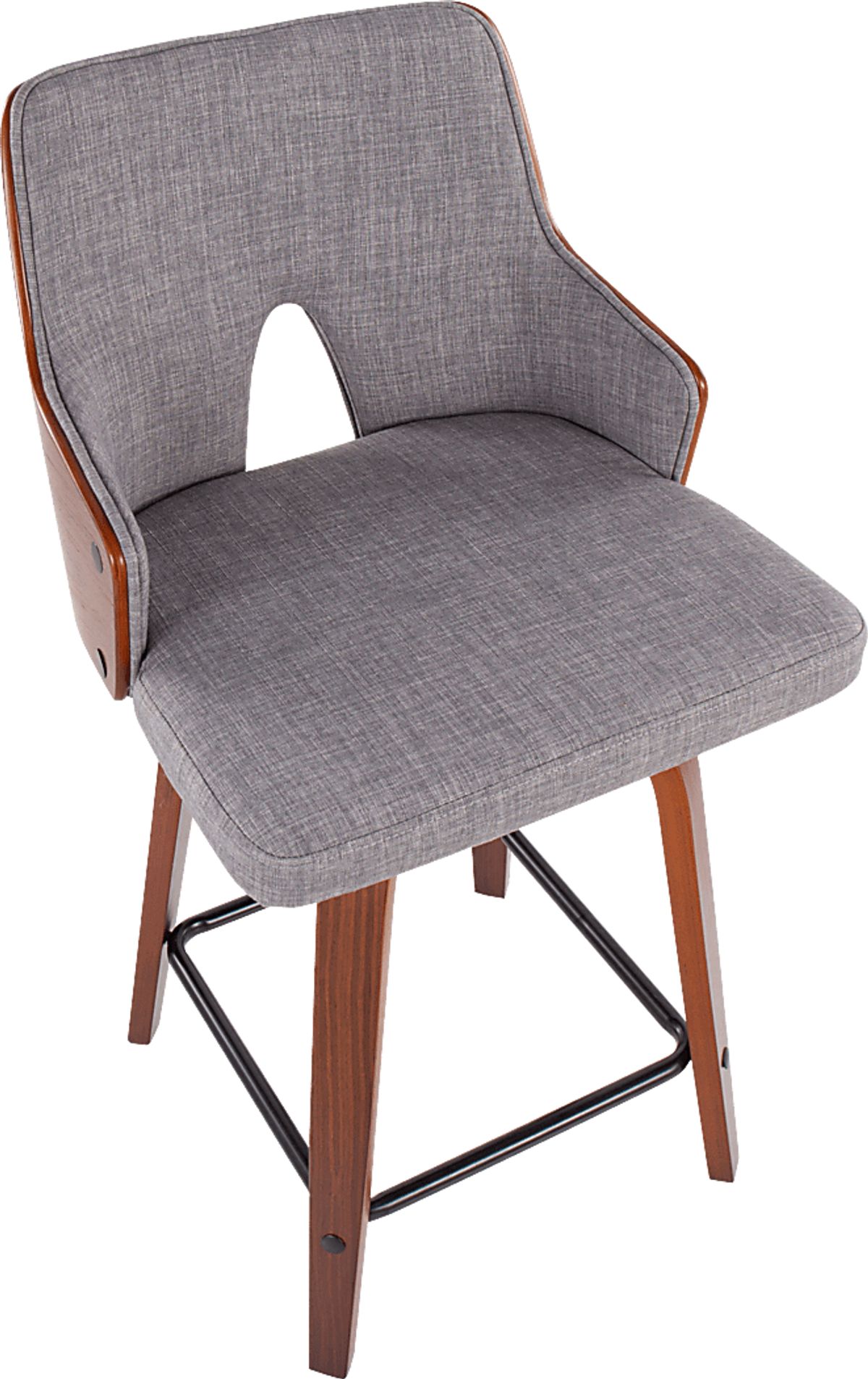 Zennia Walnut Dark Wood Gray Polyester Fabric Swivel Counter Height ...