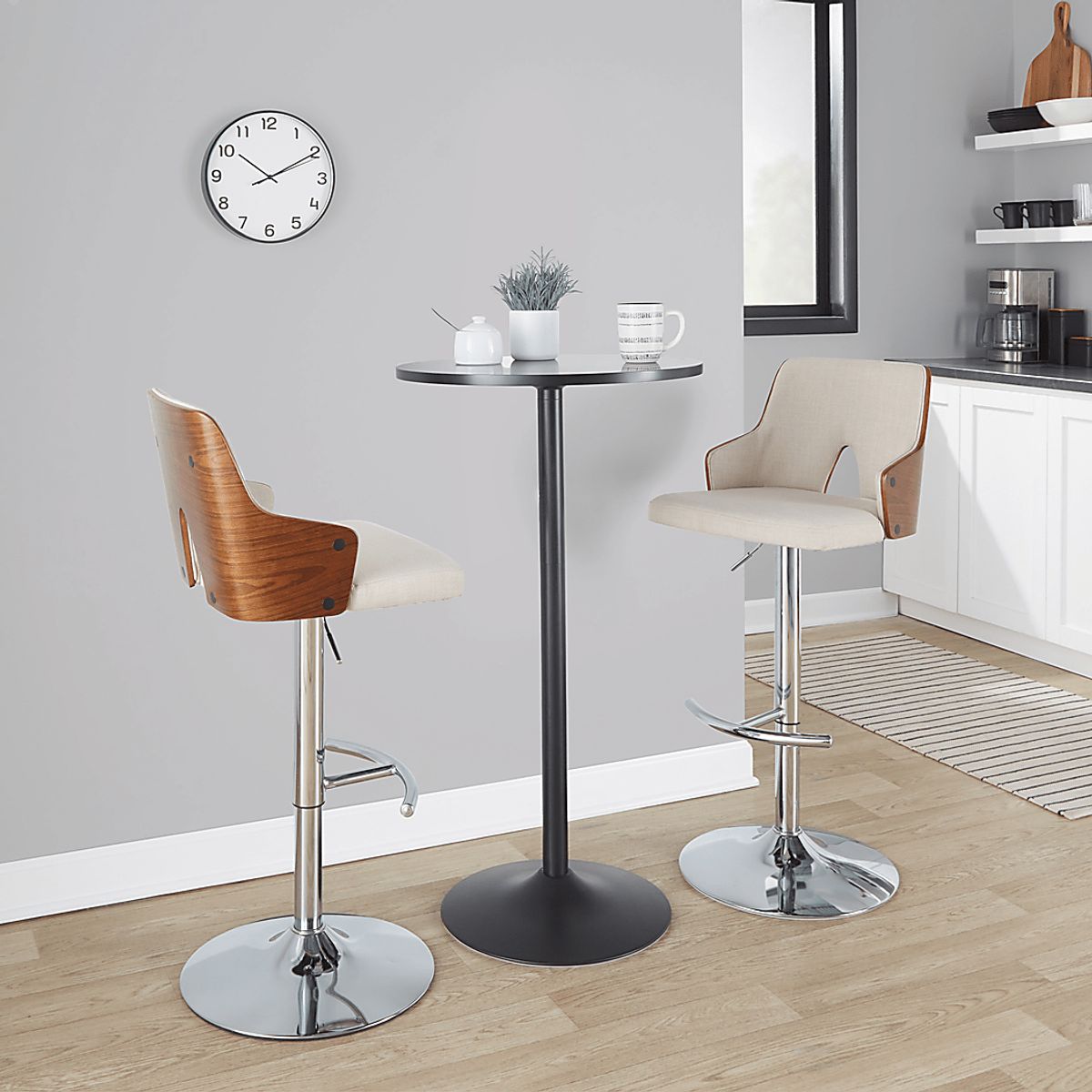 Zennia IV Chrome Metal Cream Beige Polyester Fabric Adjustable,Swivel ...