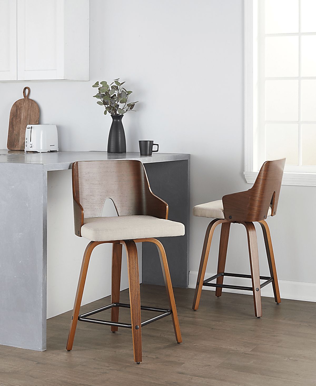 Zennia V Walnut Dark Wood Beige Polyester Fabric Counter Height Stool ...