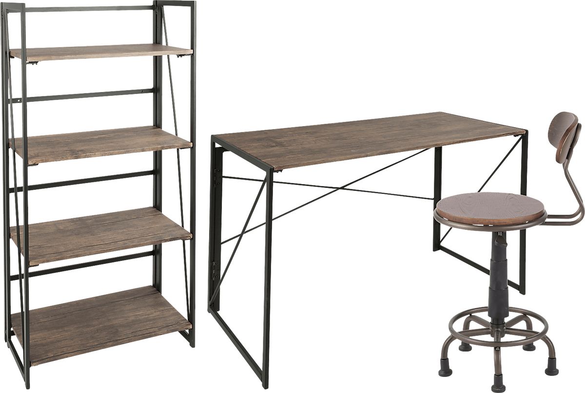 Zenobia 2 Pc Brown Dark Wood Desk, Chair And Bookcase | Rooms to Go