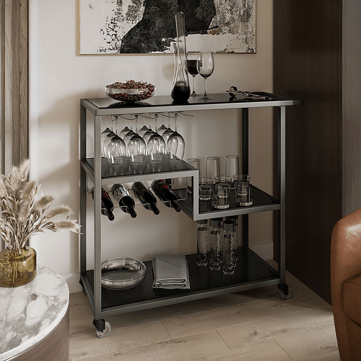 Zephs Black Black,Colors Bar Cart | Rooms to Go