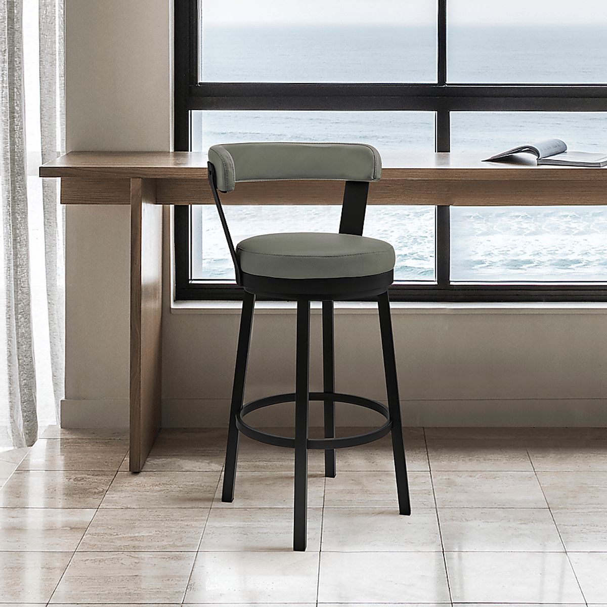 Zinat Black Black,Colors Gray Polyurethane Fabric Swivel Barstool ...