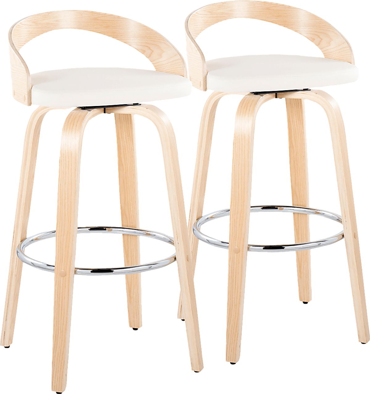 Zykan X Natural Light Wood White Polyurethane Fabric Swivel Barstool | Rooms to Go