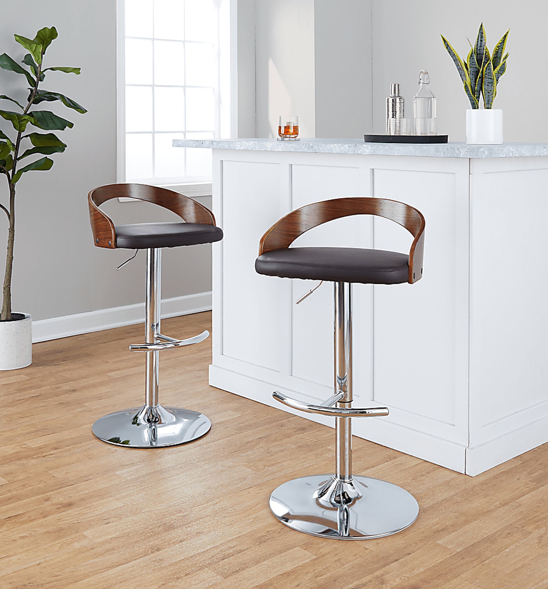 Zykan XXV Chrome Metal Brown Polyurethane Fabric Adjustable Barstool ...