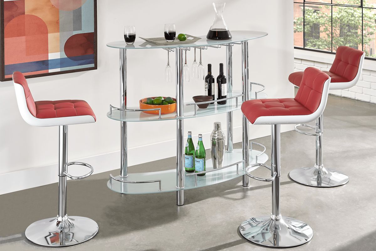 Falsley Chrome Metal Red Adjustable Height Bar - Rooms To Go