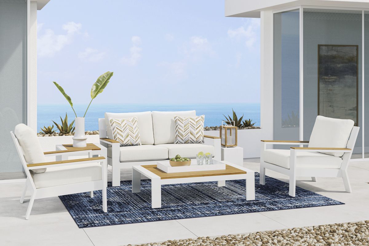 Solana Natural Light Wood Beige,White Aluminum Outdoor Loveseat - Rooms ...