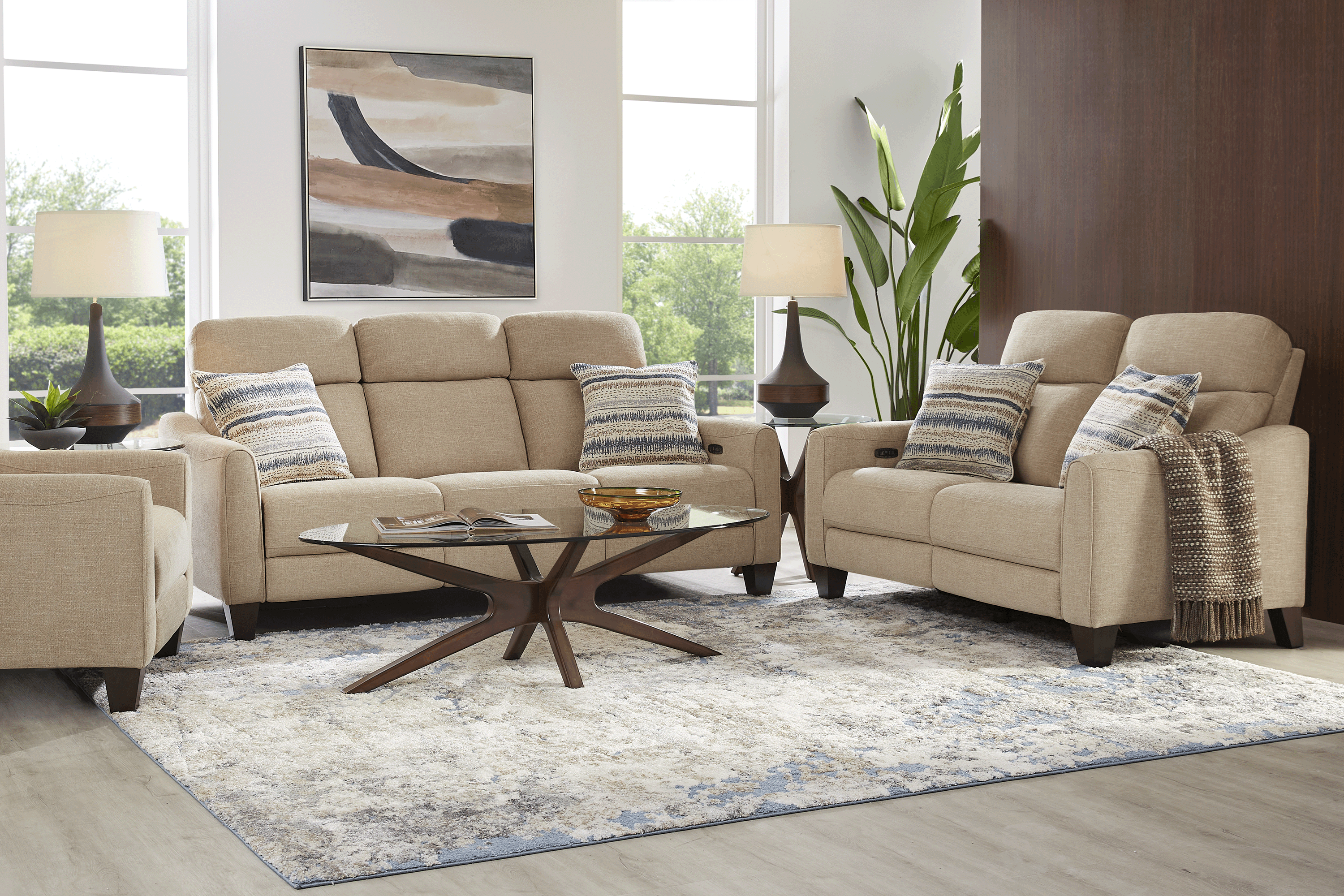 Stonecrest Camel Brown Chenille Fabric Dual Power Reclining Loveseat ...