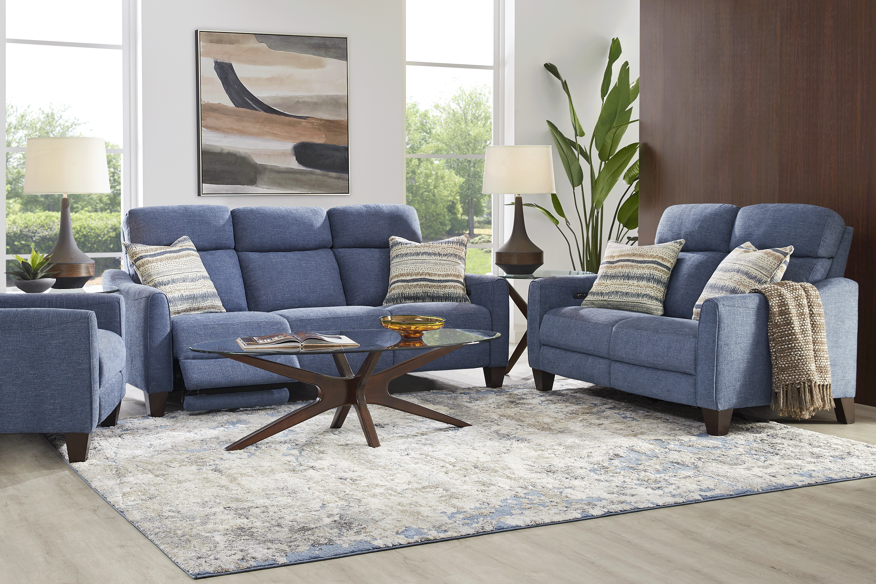 Stonecrest Indigo Blue Chenille Fabric Dual Power Recliner | Rooms to Go
