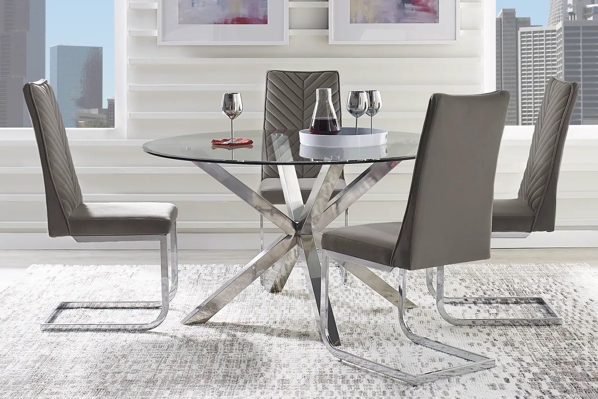 Linton Park 5 Pc Chrome Metal Dining Room Set With Round Dining Table ...