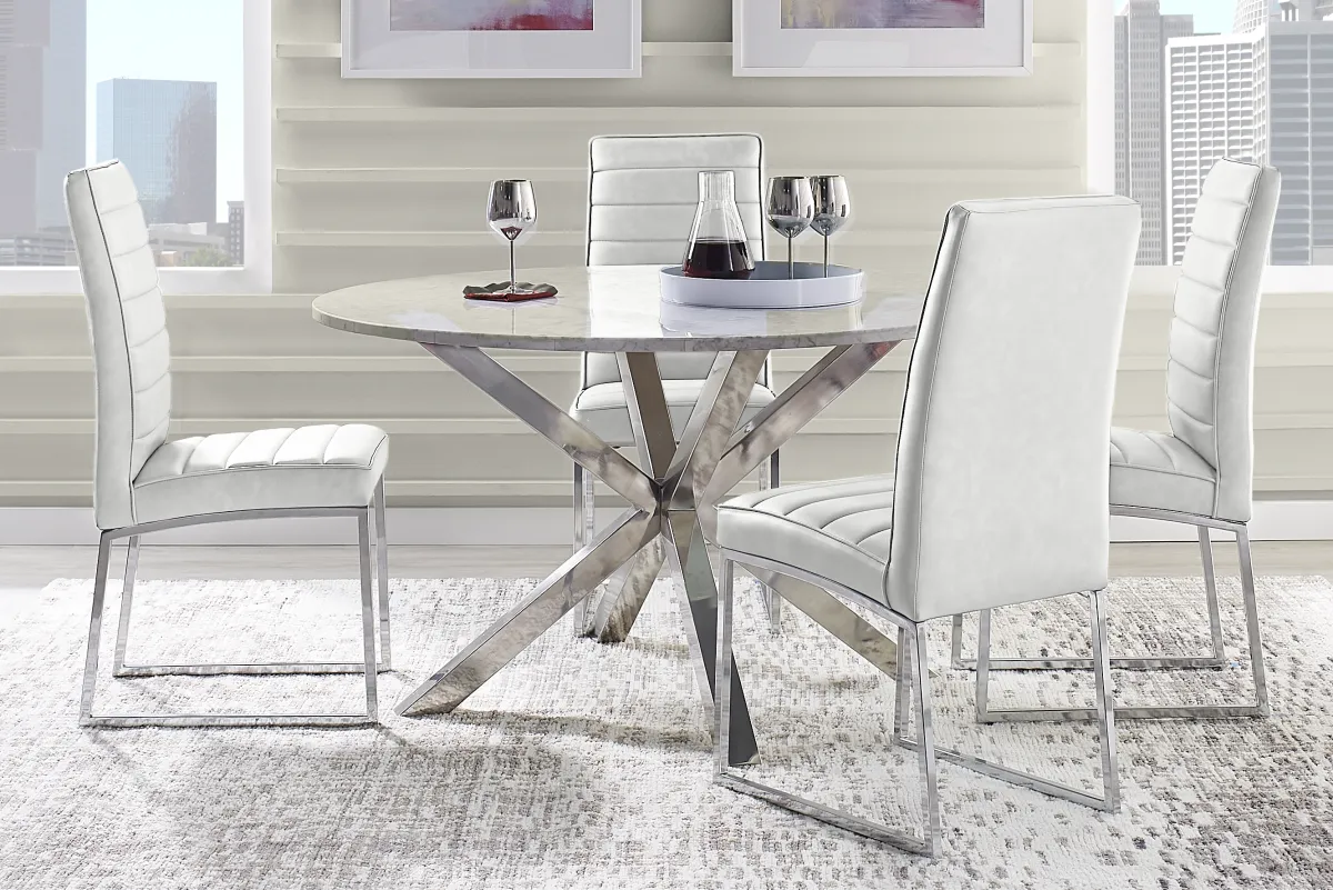 Linton Park 5 Pc Chrome Metal Dining Room Set With Round Dining Table ...