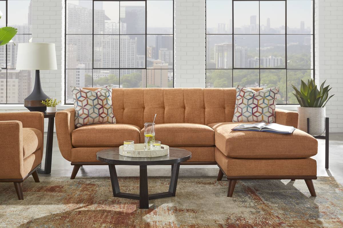 East Side Russet Orange Chenille Fabric Option Sofa Chaise | Rooms to Go