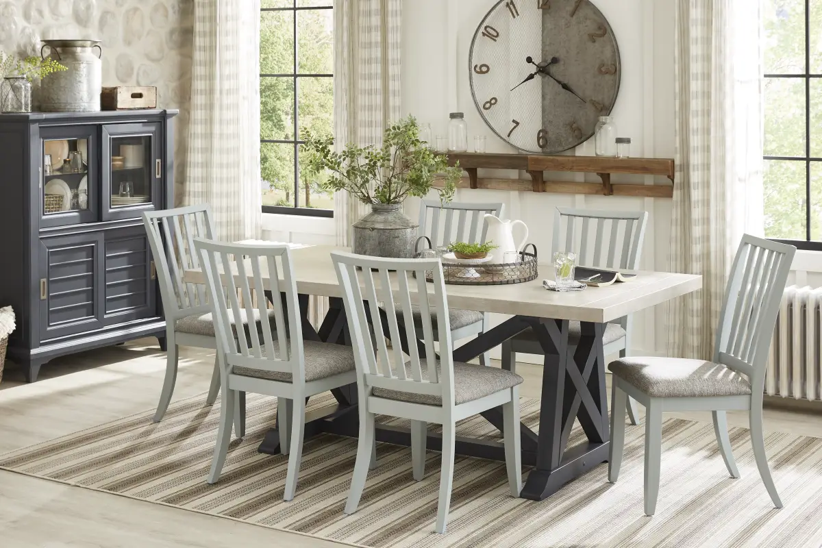 Hilton Head 5 Pc Graphite Black Mint Green Dining Room Set With Trestle ...