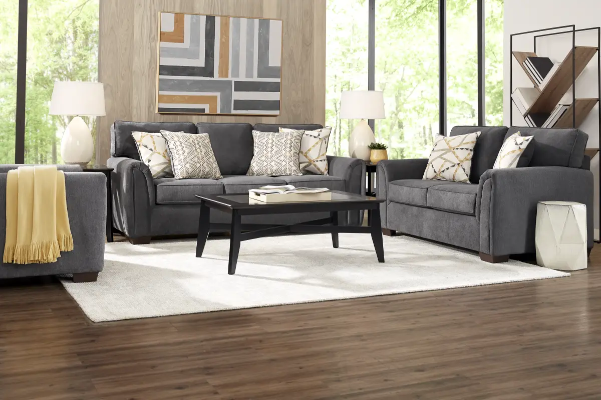 Amalie 2 Pc Gray Chenille Fabric Living Room Set With Sofa, Loveseat ...