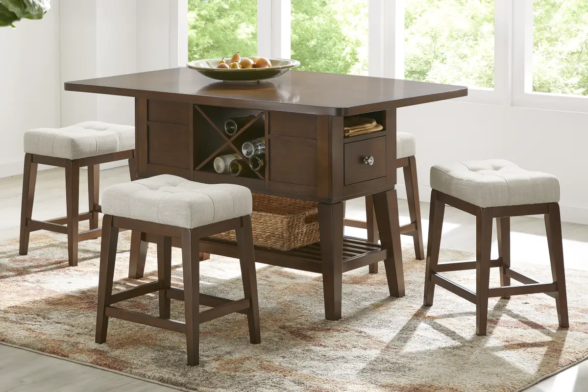 Walstead Place 5 Pc Brown Dark Wood Beige Dining Room Set With Counter ...