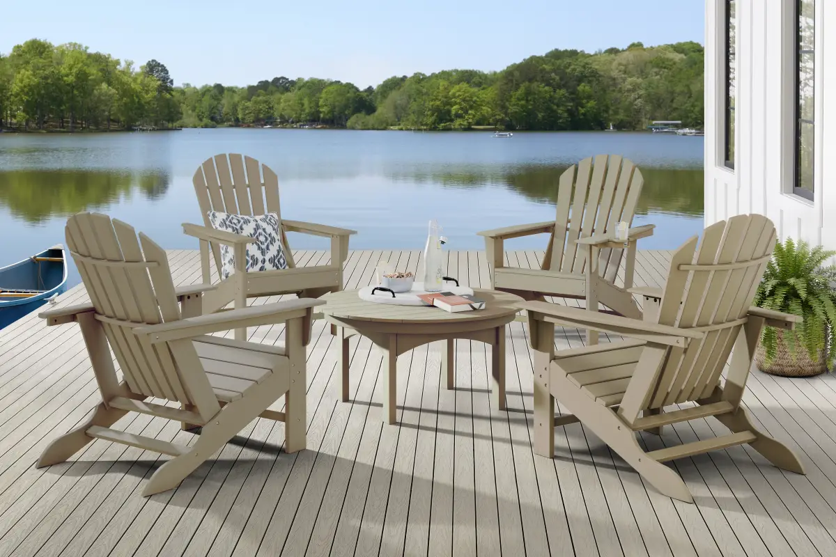 Addy 5 Pc Brown Dark Wood Synthetic Fabric Outdoor Seating Set With ...
