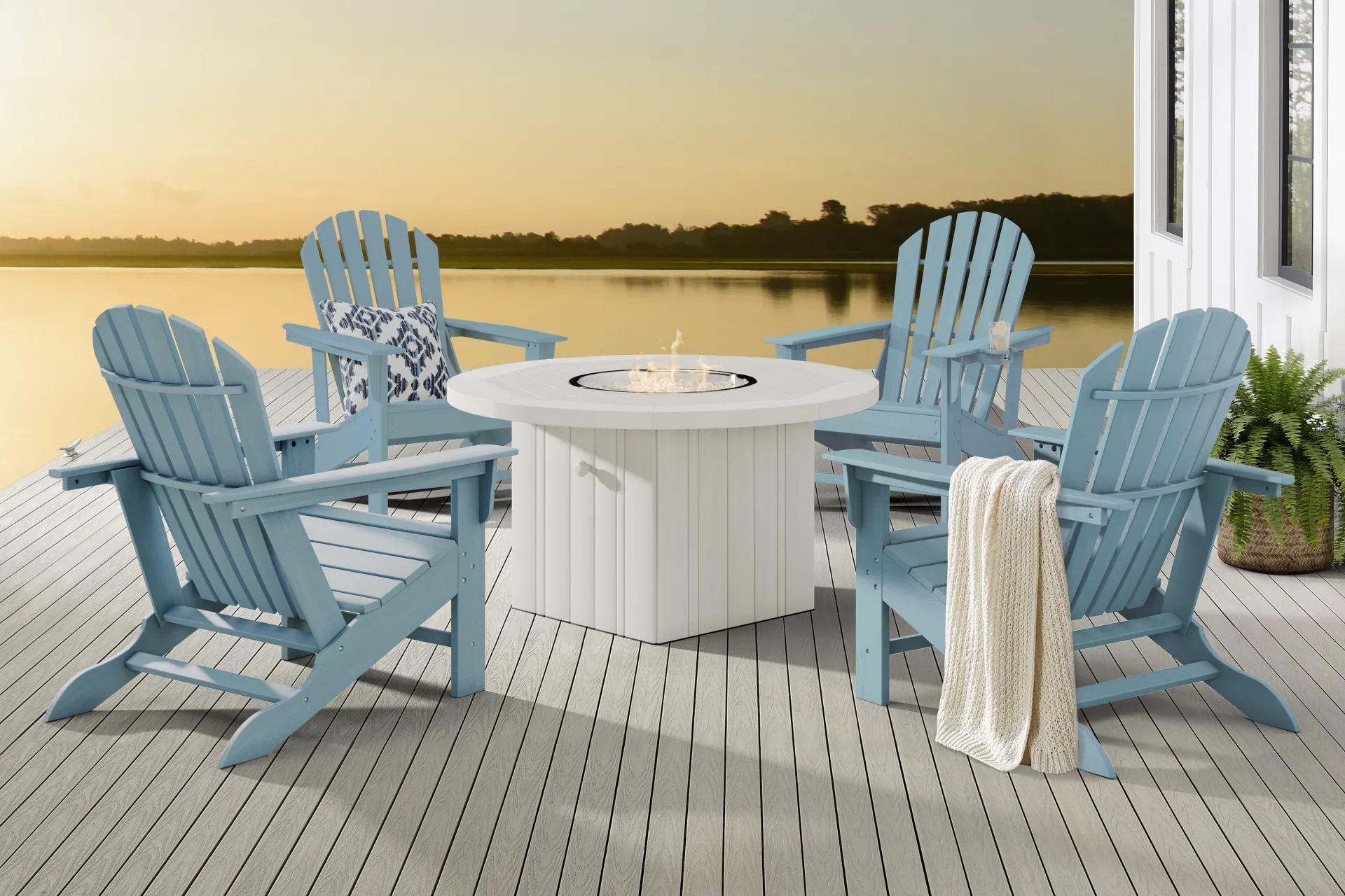 Addy 5 Pc Sky Colors Synthetic Fabric Outdoor Seating Set With Fire Pit ...