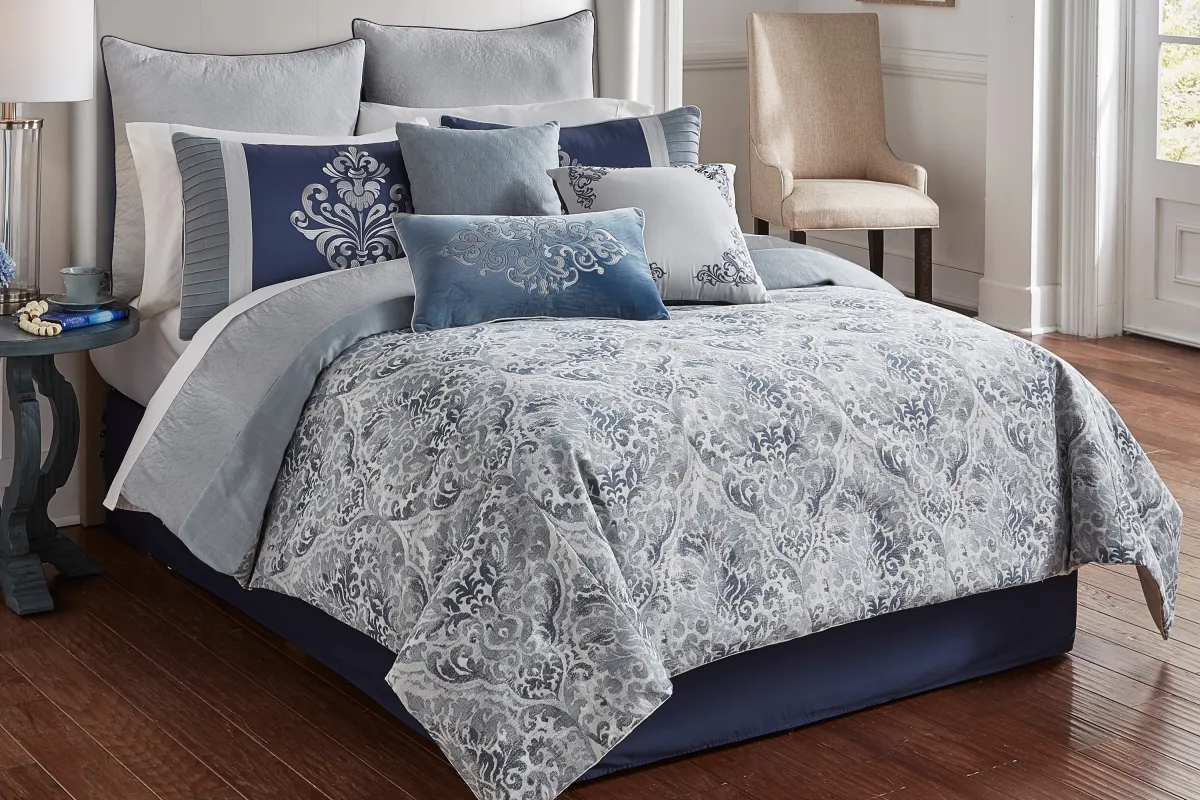 Asilomar Blue Polyester Fabric 9 Pc Queen Comforter Set | Rooms to Go