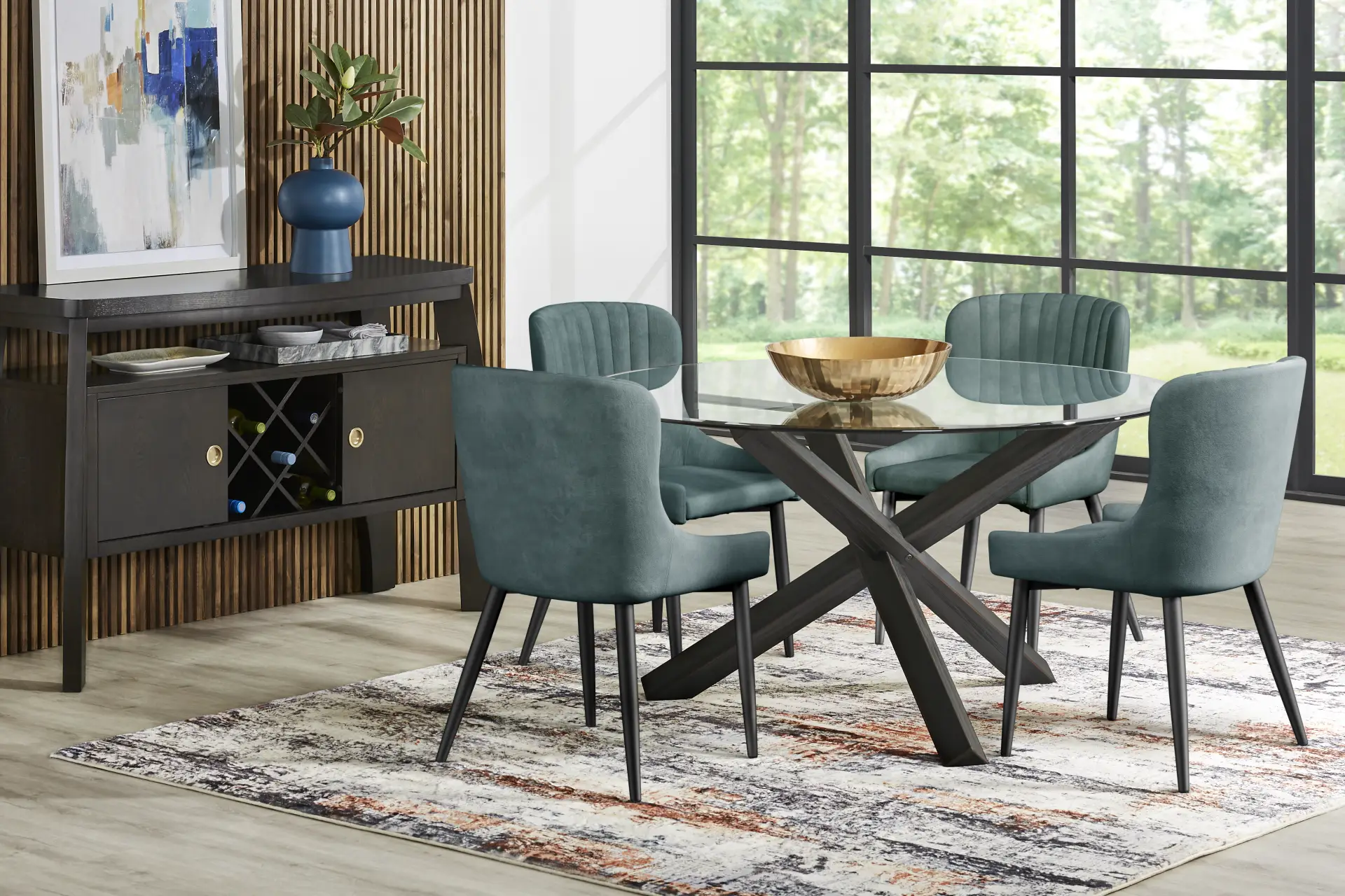 Hollybrooke 7 Pc Black Black,Colors Ink Blue Dining Room Set With Round ...