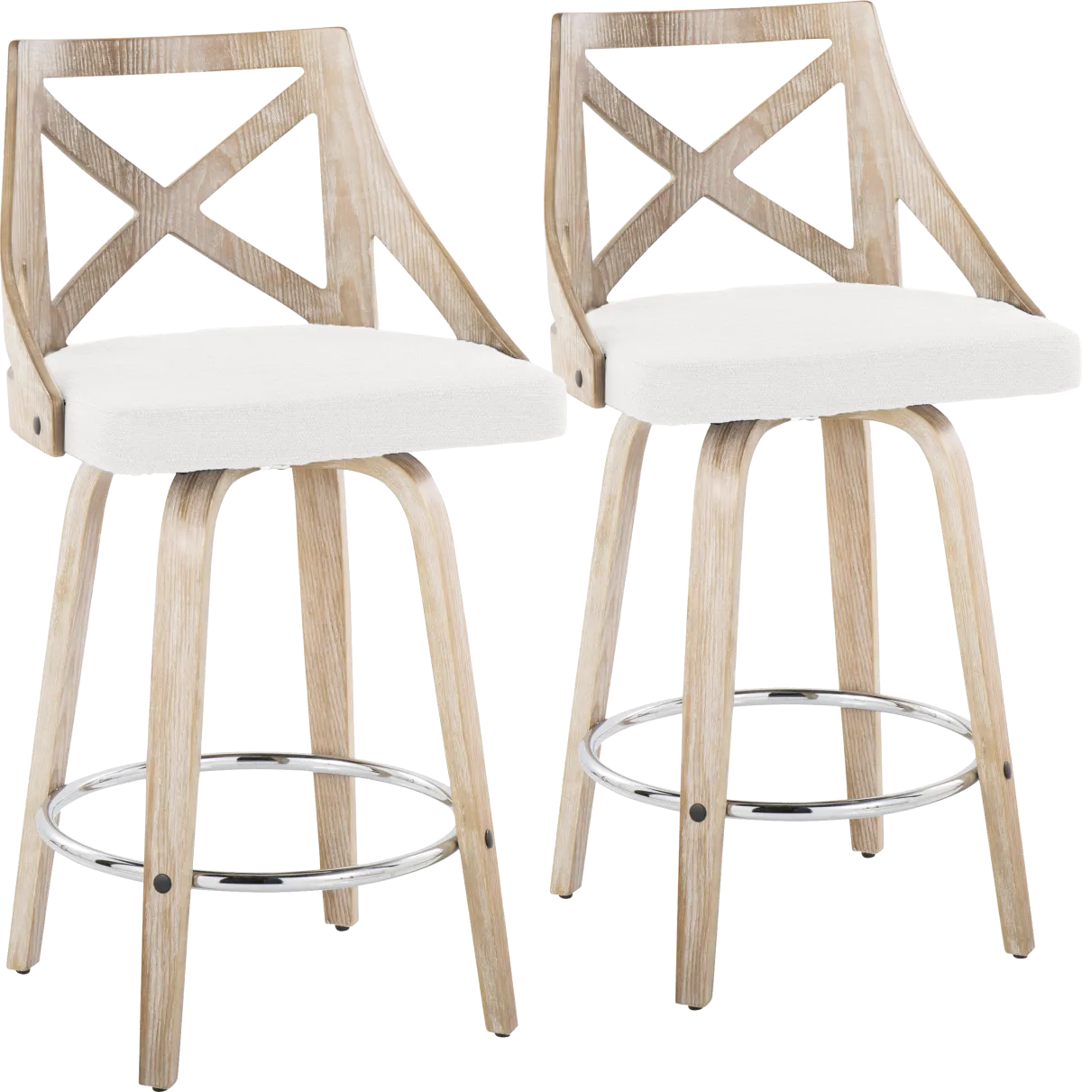 Hasbrouck III White Wash Cream Beige Polyester Fabric Swivel Barstool ...