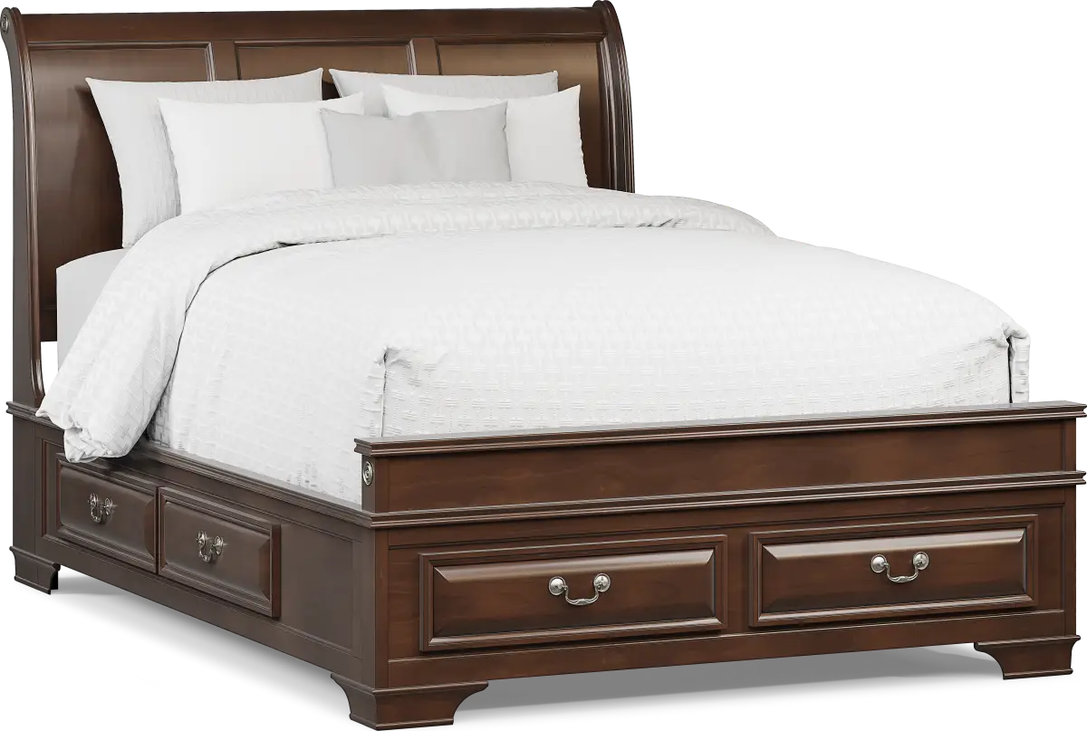 Mill Valley II Cherry Dark Wood 3 Pc Queen Sleigh Bed With Storage ...