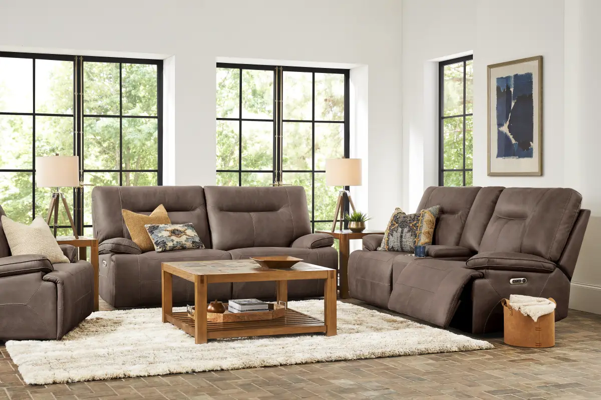 Barton 2 Pc Brown Woven Dual Power Reclining Living Room Set With Dual ...