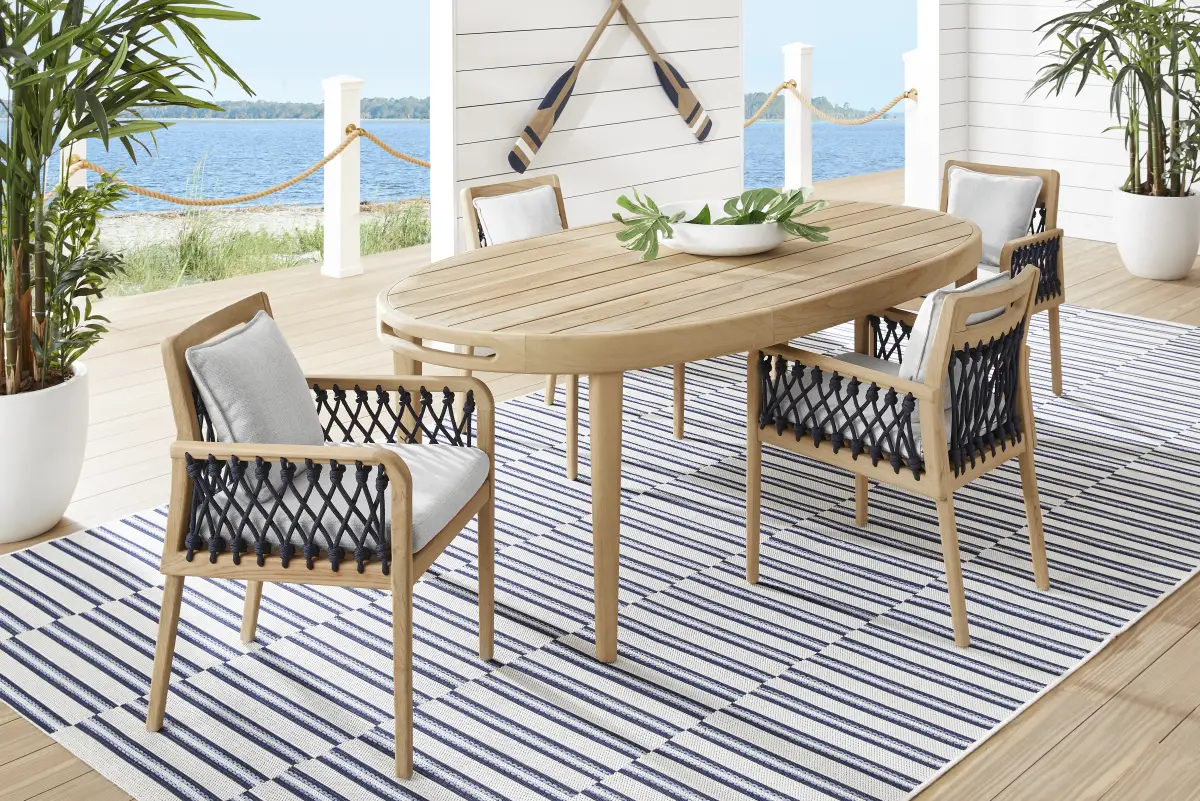 Riva Blonde Light Wood Teak Outdoor Oval Dining Table | Rooms to Go