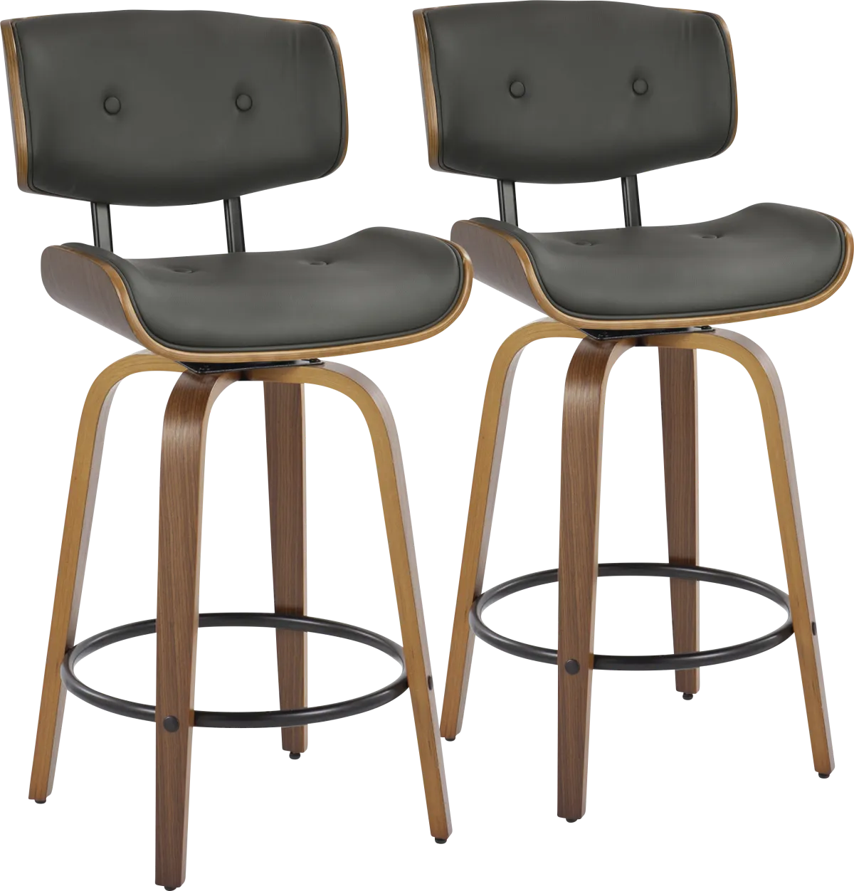 Tesshire II Walnut Dark Wood Gray Polyurethane Fabric Swivel Barstool ...