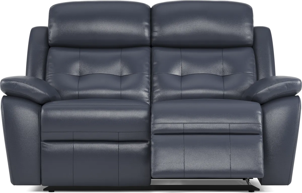 Antonin 7 Pc Blue Leather Non-Power Reclining Living Room Set With ...