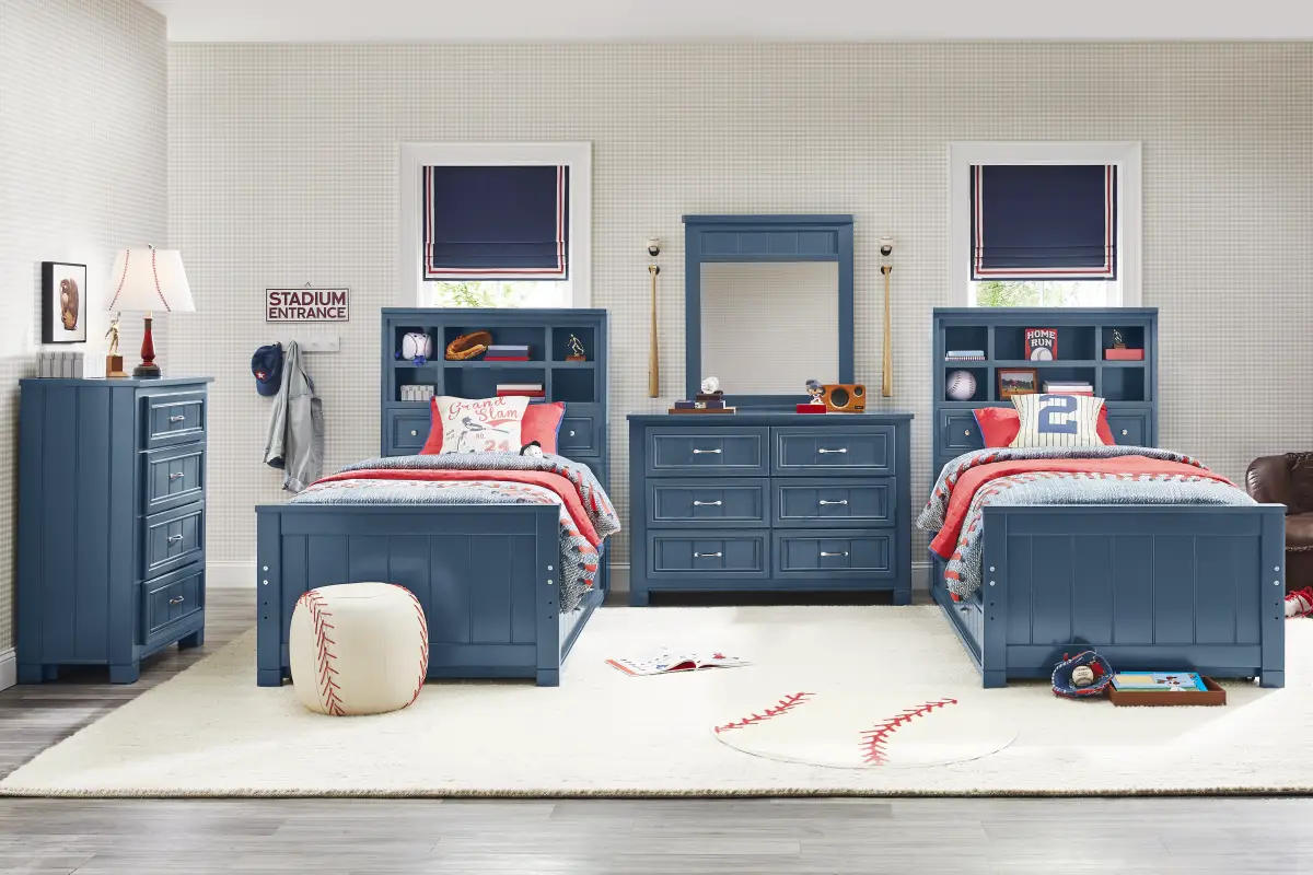 Cottage Colors 8 Pc Navy Twin Bedroom Set With 3 Pc Twin Bookcase Bed ...