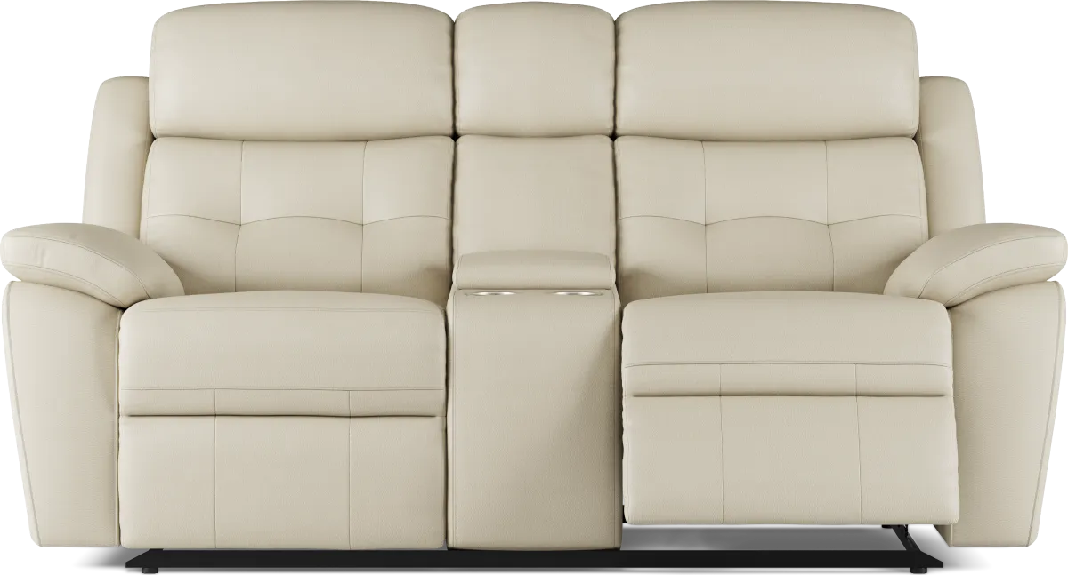 Antonin Beige Leather Non-Power Reclining Loveseat | Rooms to Go