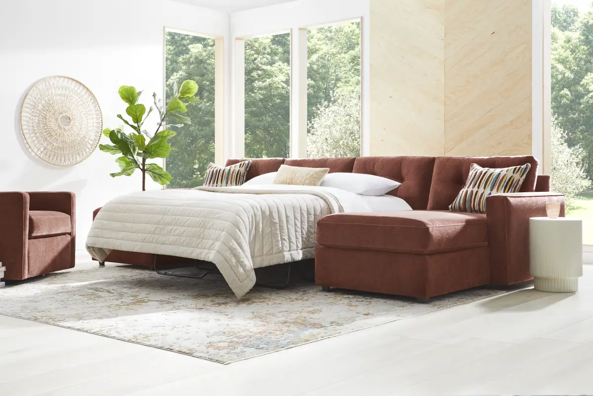 Drew & Jonathan Modularone Merlot Red Chenille Fabric Sleeper 3 Pc ...