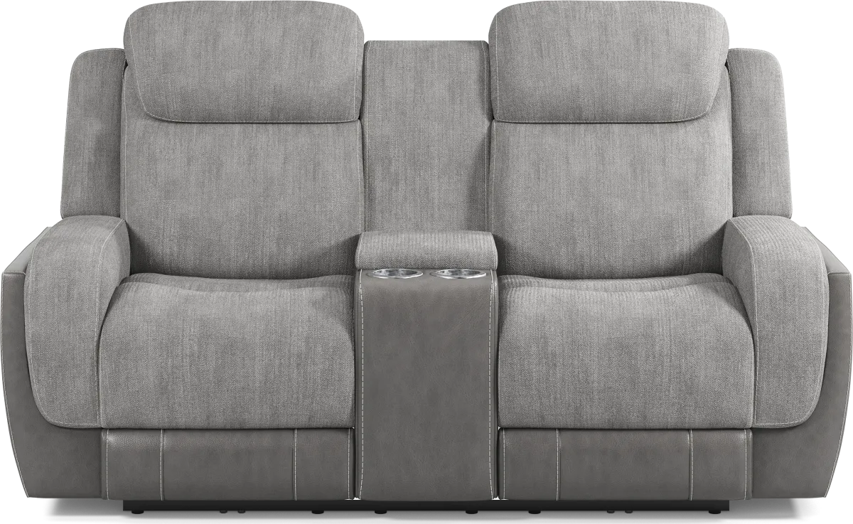 State Street Gray Chenille Fabric Dual Power Reclining Loveseat | Rooms ...