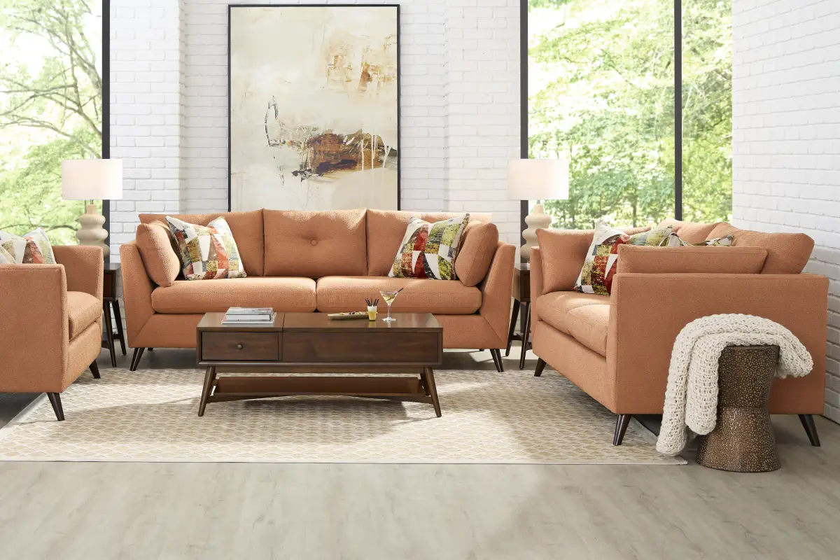 Drew & Jonathan Copenhagen 2 Pc Terracotta Orange Chenille Fabric ...