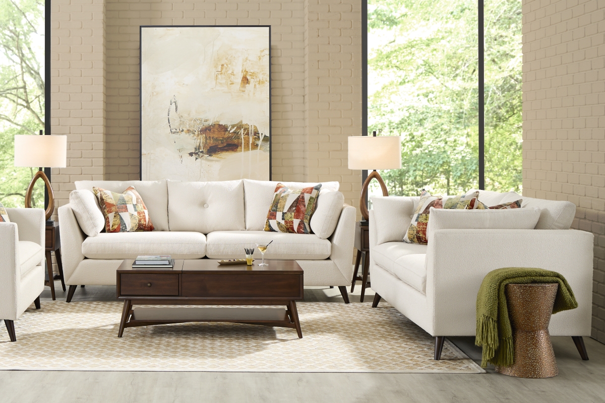 Drew & Jonathan Copenhagen 2 Pc Ivory Beige Chenille Fabric Living Room ...