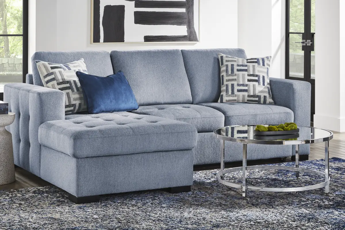 Geneva Blue Textured 2 Pc Left Arm Chaise Pcstorage Sleeper Sectional ...